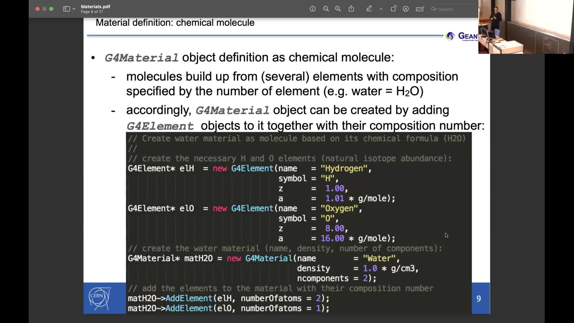 G4FS24 Day1 Session2 "Compiling a first Geant4 source file" and "Geant4 Materials" · CDS Videos ...